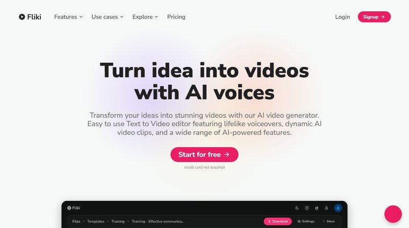 Fliki是一个基于AI的文本转视频和语音生成平台，帮助用户快速创建专业视频内容。-SOAI.IM
