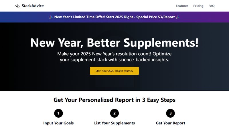 StackAdvice是一个基于科学研究的个性化补充剂优化平台，帮助用户优化其补充剂组合。-SOAI.IM