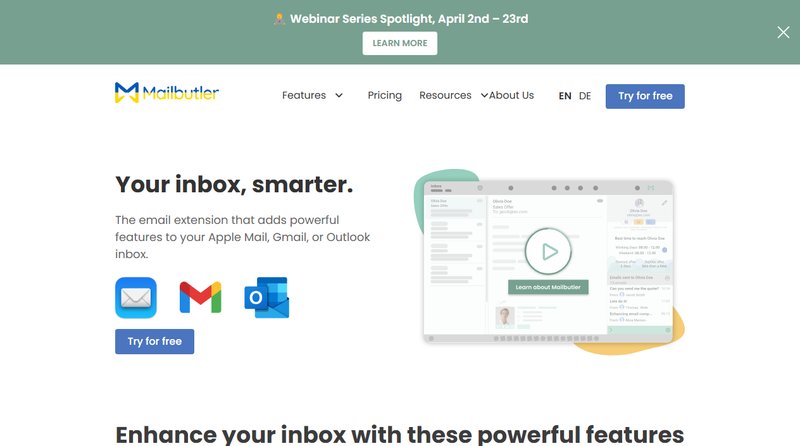 Mailbutler是一款电子邮件扩展工具，旨在提升Apple Mail、Gmail和Outlook的用户体验，提供多种智能功能以优化邮件管理 ...
