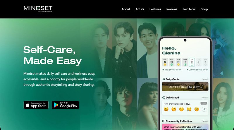 Mindset是一款每日自我护理和健康应用，通过真实的故事分享和音频内容，帮助用户轻松进行自我护理和健康管理。-SOAI.IM