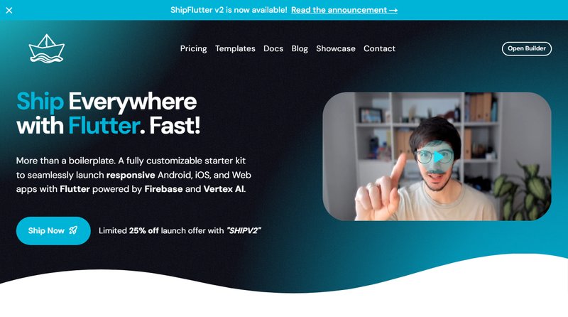 ShipFlutter 是一个完全可定制的启动工具包，帮助开发者快速构建响应式的 Android、iOS 和 Web 应用，支持 Firebase 和 Vertex AI。-SOAI.IM