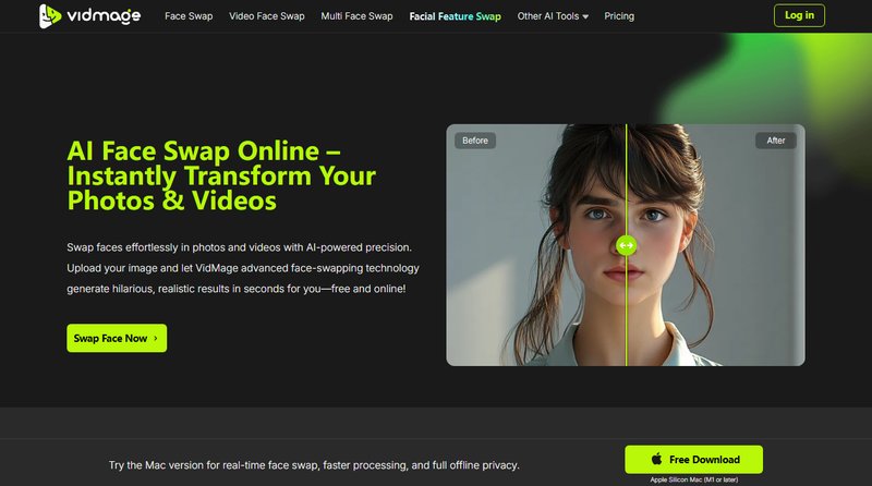 VidMage提供基于AI的在线人脸交换服务，支持照片和视频中的人脸交换，操作简单，效果逼真。-SOAI.IM