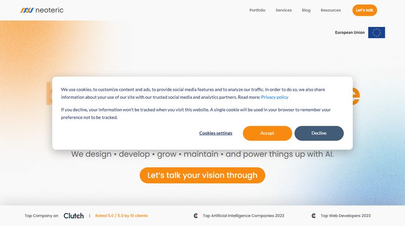 Neoteric 是一家专注于软件开发和人工智能技术的公司，提供从产品设计到AI集成的全方位服务。-SOAI.IM
