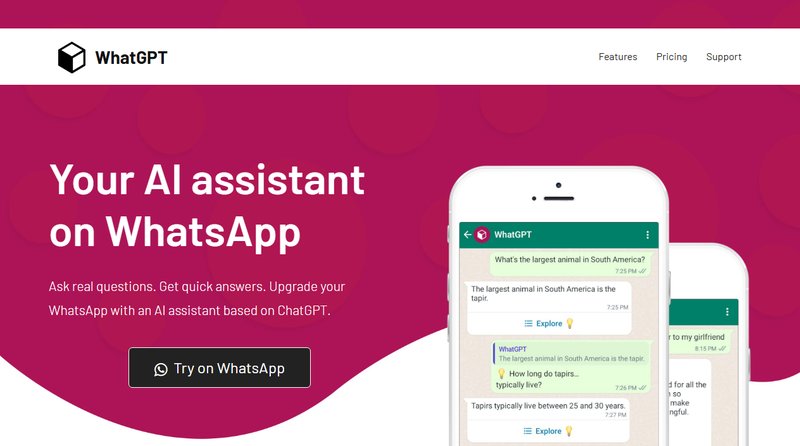 WhatGPT是一款基于ChatGPT的WhatsApp AI助手，提供快速问答、快捷回复建议、简洁回答、深度研究和始终在线等功能。-SOAI.IM