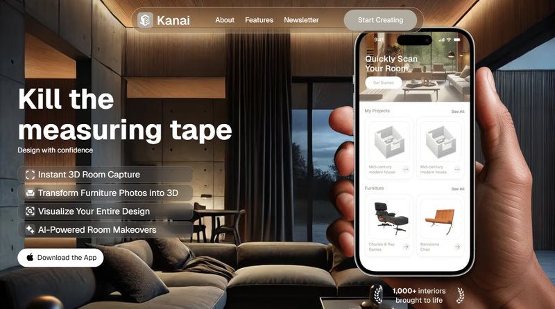 Kanai提供基于AI的3D房间设计和家具可视化服务，帮助用户轻松创建梦想空间。-SOAI.IM