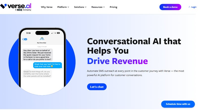 Verse.ai 是一个AI驱动的短信平台，帮助企业通过短信对话提高客户参与度和转化率。-SOAI.IM