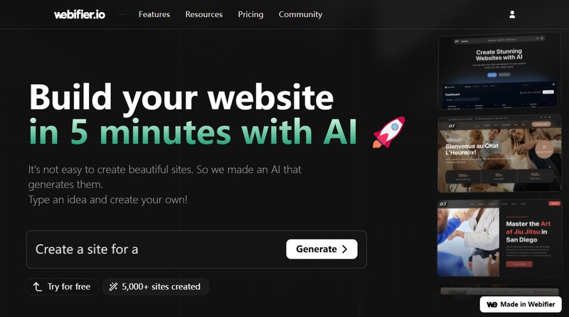 Webifier是一个无需代码的AI网站生成工具，用户可以在5分钟内创建并发布网站。-SOAI.IM