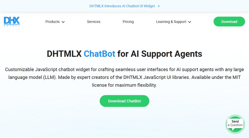 DHTMLX提供AI聊天机器人UI小部件，支持多种大语言模型集成，适用于创建无缝用户界面。-SOAI.IM