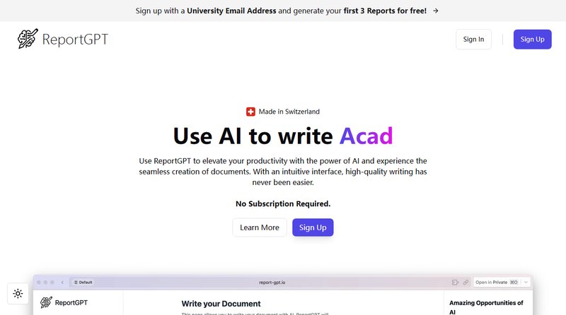 ReportGPT是一款基于AI的文档生成工具，旨在提升用户的写作效率和文档质量。-SOAI.IM