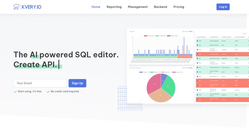 Kvery是一个AI驱动的SQL编辑器，旨在简化数据库查询和报告生成过程。-SOAI.IM