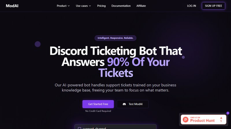 ModAI是一款专为Discord社区设计的智能支持机器人，能够自动处理90%的支持工单，提供多语言支持，并显著提升社区支持效率。-SOAI.IM