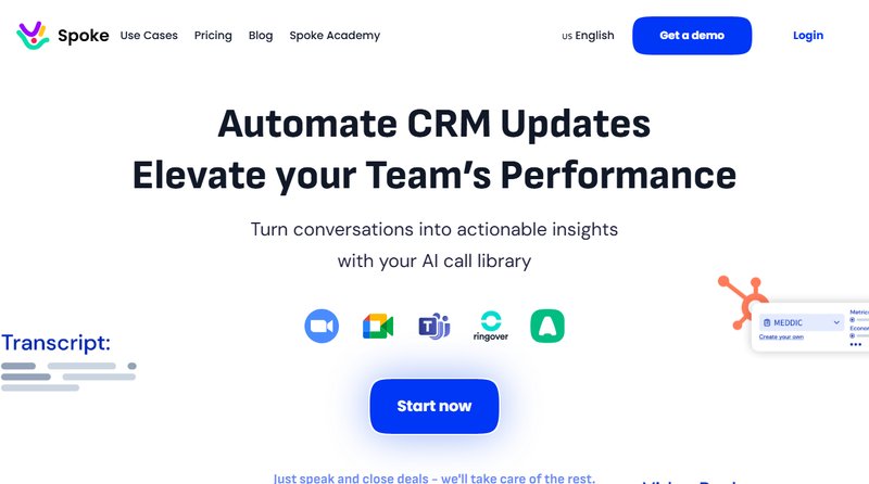 Spoke是一款AI会议助手，能够自动化CRM更新，提升团队绩效，并将对话转化为可操作的见解。-SOAI.IM