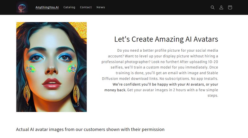 AnythingYou.AI 提供基于AI的个性化头像生成服务，用户只需上传自拍照即可获得定制化的AI头像。-SOAI.IM