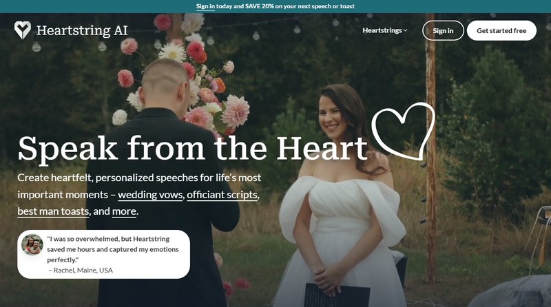 Heartstring AI 提供个性化的情感演讲和致辞服务，帮助用户在重要时刻表达真挚情感。-SOAI.IM