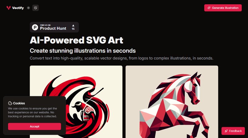 Vectify是一款AI驱动的SVG艺术创作工具，能够将文本转换为高质量的矢量设计。-SOAI.IM