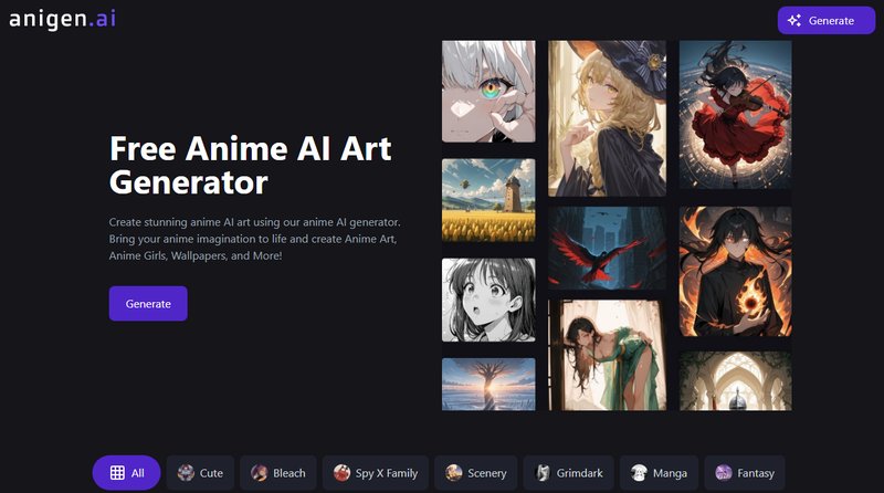 AniGen AI是一个免费的在线AI动漫生成器，可以帮助用户创建各种动漫艺术。-SOAI.IM