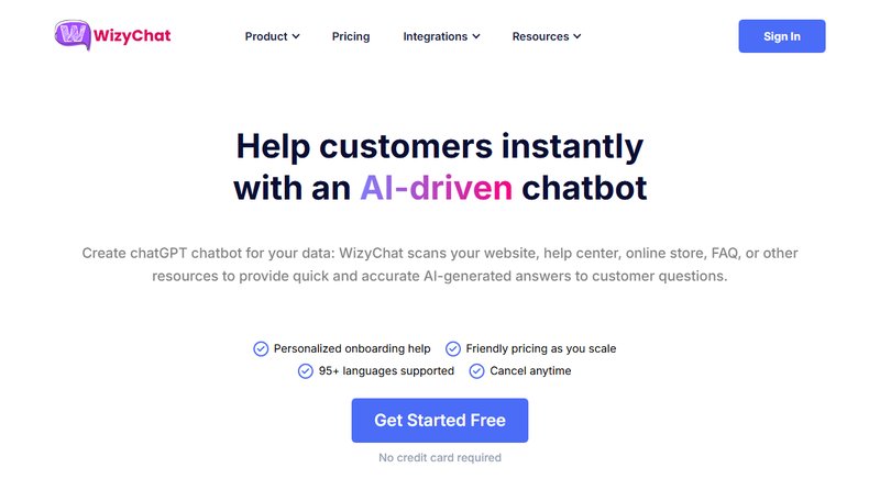 WizyChat 提供基于 GPT-4 的定制化 AI 聊天机器人服务，帮助企业提升客户互动和自动化流程。-SOAI.IM