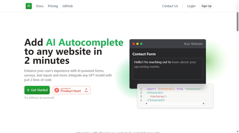 EnhanceAI 是一个提供 AI 自动补全功能的平台，帮助用户在各种场景下提升文本输入体验。-SOAI.IM
