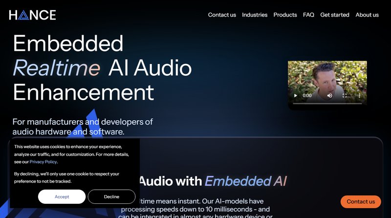 Hance.ai 提供实时AI音频增强技术，专注于为音频硬件和软件制造商及开发者提供嵌入式解决方案。-SOAI.IM