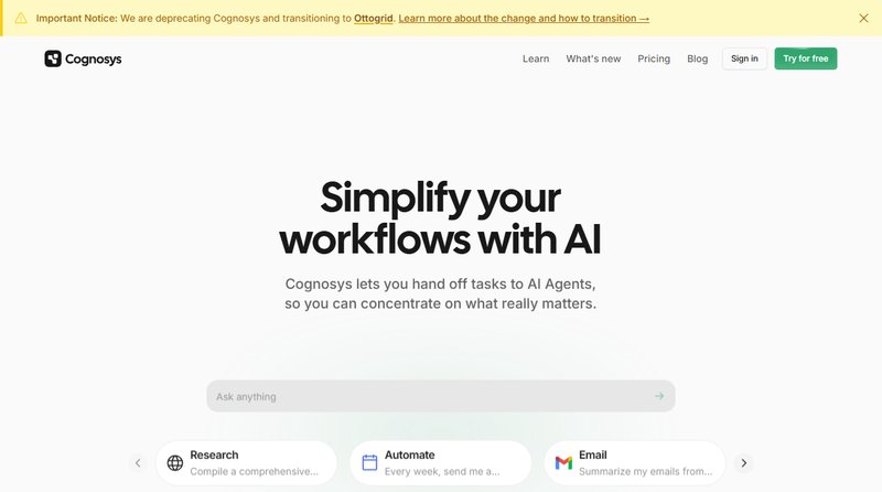 Cognosys是一个AI智能体平台，帮助用户简化工作流程，自动化任务处理，并提供全面的研究和分析功能。-SOAI.IM
