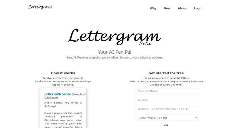 Lettergram是一个提供个性化书信服务的平台，用户可以通过AI笔友发送和接收实体信件。-SOAI.IM