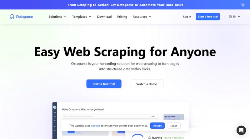Octoparse是一款无需编程的网页抓取工具，帮助用户将网页转化为结构化数据。-SOAI.IM