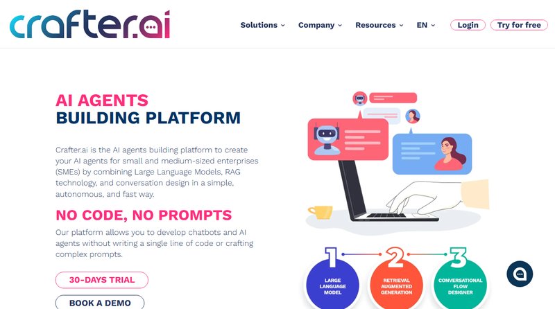 Crafter.ai是一个AI代理构建平台，专为中小企业设计，结合大型语言模型、RAG技术和对话设计，提供简单、自主且快速的AI代理创建服务。-SOAI.IM