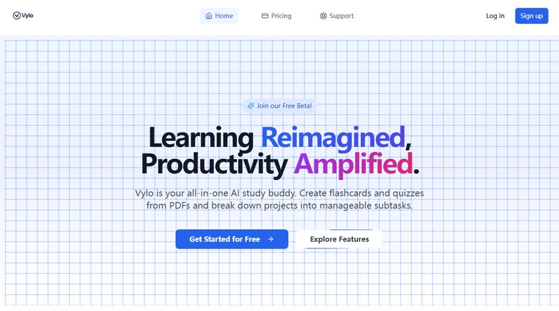 Vylo是一个AI驱动的生产力平台，旨在通过AI工具提升学习和任务管理效率。-SOAI.IM