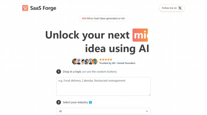 SaaS Forge 是一个利用AI生成创新SaaS想法的平台，适合创业者、开发者和产品经理。-SOAI.IM