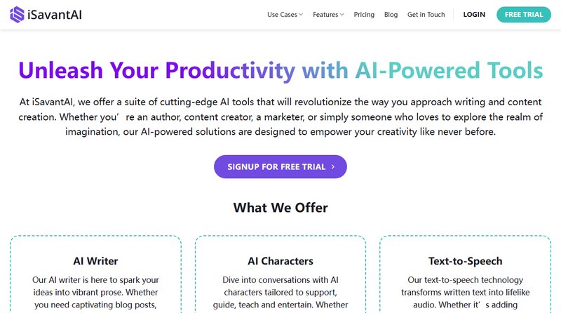 iSavantAI提供AI写作助手和文本转语音工具，帮助用户快速生成高质量内容。-SOAI.IM