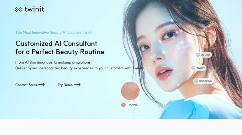 Twinit提供基于AI的美容解决方案，包括皮肤诊断、化妆模拟和个性化购物体验。-SOAI.IM