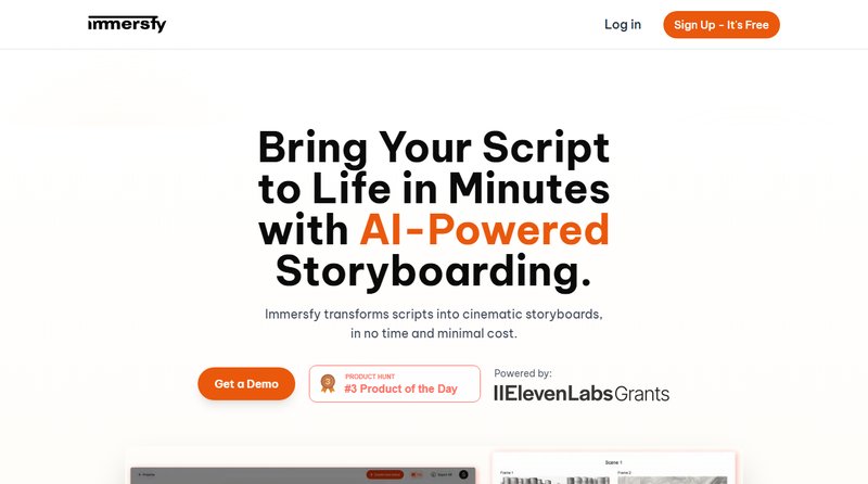 Immersfy 是一个利用AI技术将剧本快速转化为电影故事板的工具，帮助用户高效地进行视觉叙事创作。-SOAI.IM