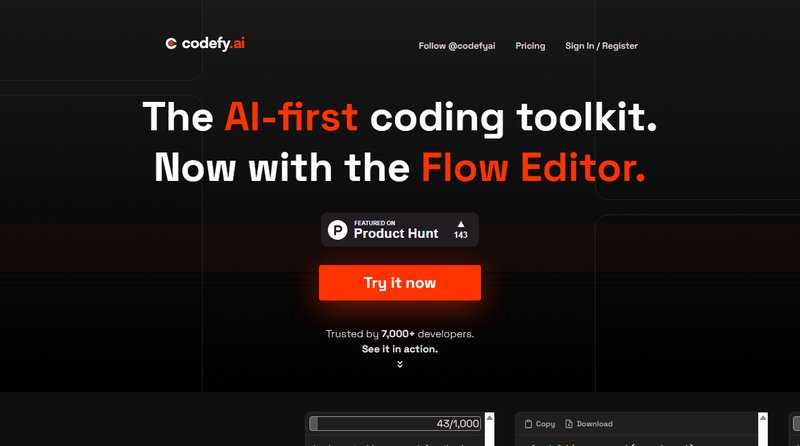 codefy.ai 是一个面向开发者的AI优先编码工具包，提供流编辑器、代码优化等功能。-SOAI.IM