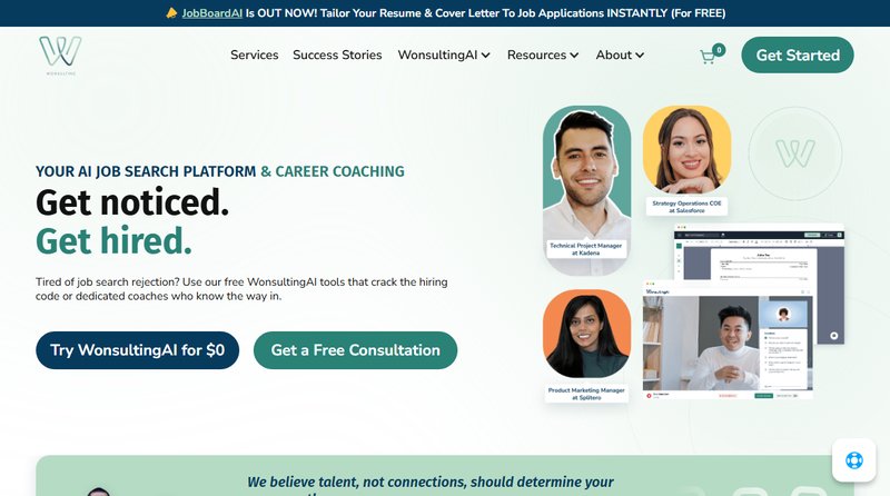 Wonsulting提供AI驱动的求职工具和职业教练服务，帮助用户更快找到工作。-SOAI.IM