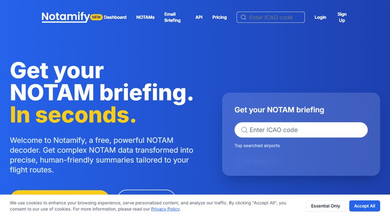 Notamify 是一个免费的、功能强大的 NOTAM 解码器，能够将复杂的 NOTAM 数据转换为精确、易于理解的人类友好摘要，帮助飞行员快速获取飞行路线相关信息。-SOAI.IM
