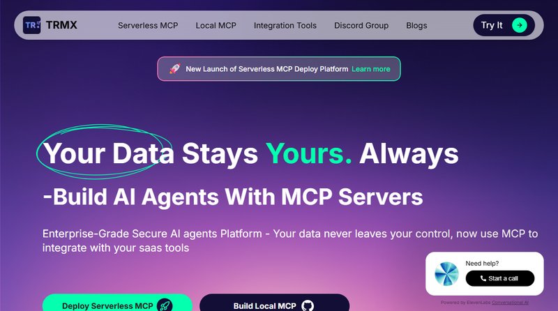 TRMX 是一个无服务器的 MCP 平台，专注于构建安全、企业级的 AI 代理，确保数据隐私和合规性。-SOAI.IM