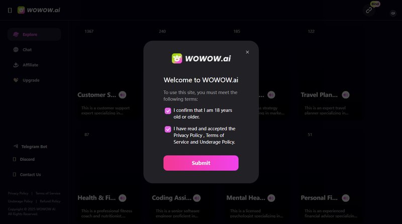 WOWOW AI 提供定制化的AI女友服务，支持NSFW聊天和无限互动，涵盖多种专业领域的AI助手。-SOAI.IM