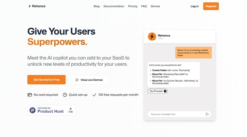 Rehance 是一个为 SaaS 平台提供 AI 助手的服务，帮助用户提升生产力。-SOAI.IM