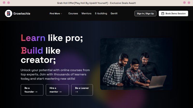 GrowTechie提供在线技术课程和职业发展服务，帮助学习者提升技能并实现职业目标。-SOAI.IM