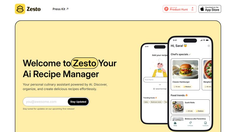 Zesto是一款AI驱动的食谱管理助手，帮助用户发现、组织和创建美味食谱。-SOAI.IM