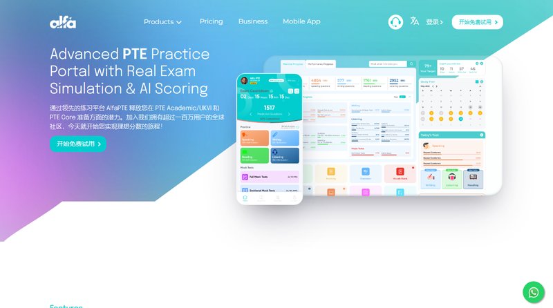 AlfaPTE 是一个提供 PTE 模拟测试和练习测试的平台，帮助用户准备 PTE Academic/UKVI 和 PTE Core 考试。-SOAI.IM