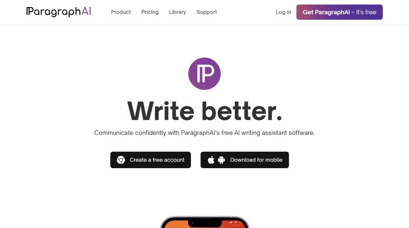 ParagraphAI是一款免费的AI写作助手应用，帮助用户提升写作质量，自信沟通。-SOAI.IM