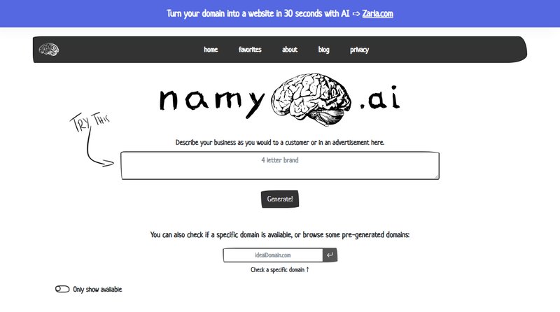 Namy.ai 是一个域名生成器，能够快速生成域名并提供相关服务。-SOAI.IM