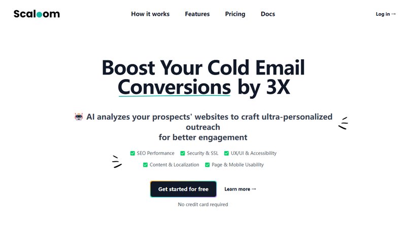 Scaloom 提供基于AI的网站分析服务，帮助用户提升冷邮件的转化率。-SOAI.IM