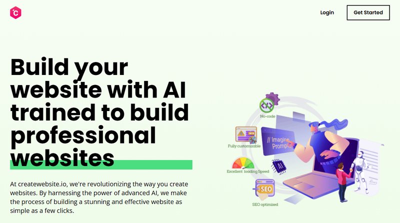 CreateWebsite.io 是一个利用AI技术帮助用户快速构建专业网站的平台，无需编程技能，提供内容生成、设计优化和SEO优化等功能。-SOAI.IM
