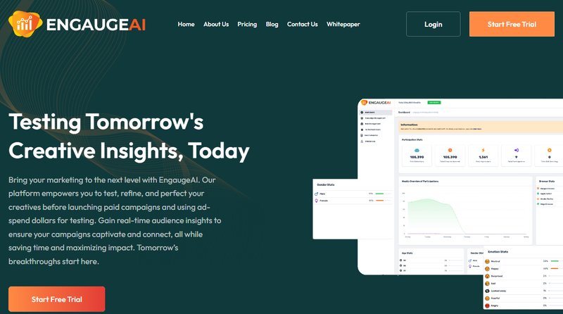 Engauge AI 是一个将观众情感转化为可操作营销洞察的平台，帮助用户测试、优化和完善创意内容，以提升营销效果。-SOAI.IM