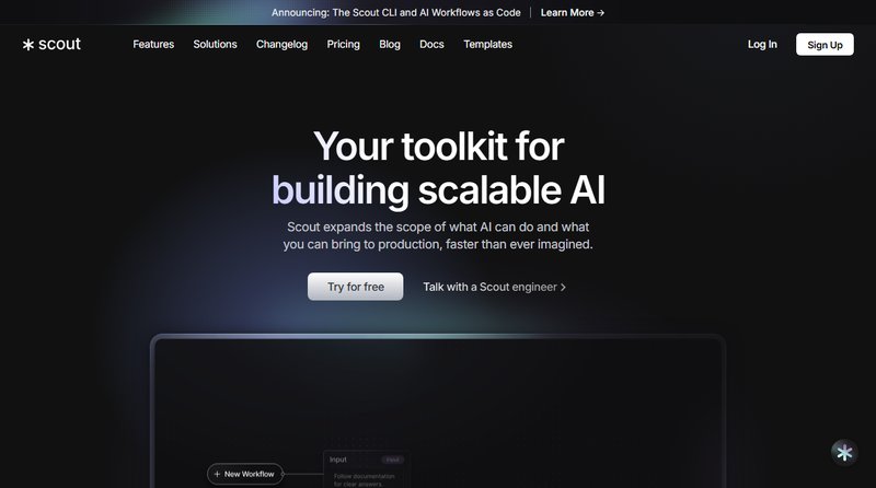 Scout是一个帮助用户构建、启动和扩展AI解决方案的平台，提供AI工作流、数据集构建、部署和扩展等功能。-SOAI.IM