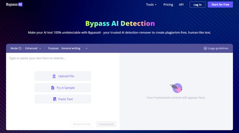 BypassAI 是一个强大的 AI 检测移除工具，能够将 AI 生成的内容转化为无法被检测的人类化文本。-SOAI.IM