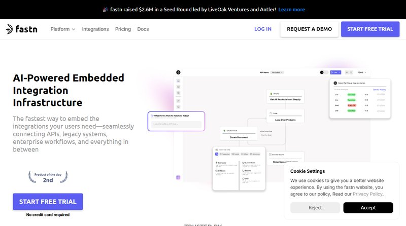 fastn是一个AI驱动的嵌入式集成基础设施，帮助开发者快速构建和连接API、遗留系统和企业工作流。-SOAI.IM