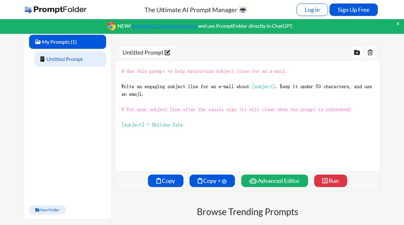 PromptFolder是一个AI提示管理器，支持ChatGPT、Midjourney等多种AI工具，提供提示管理、编辑和分享功能。-SOAI.IM